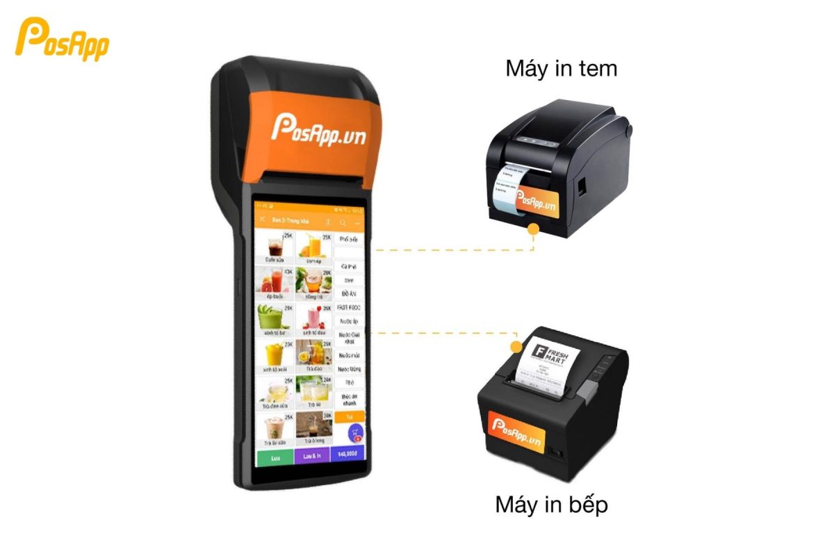 Máy pos cầm tay PosApp PAC2 tích hợp máy in khổ 57mm